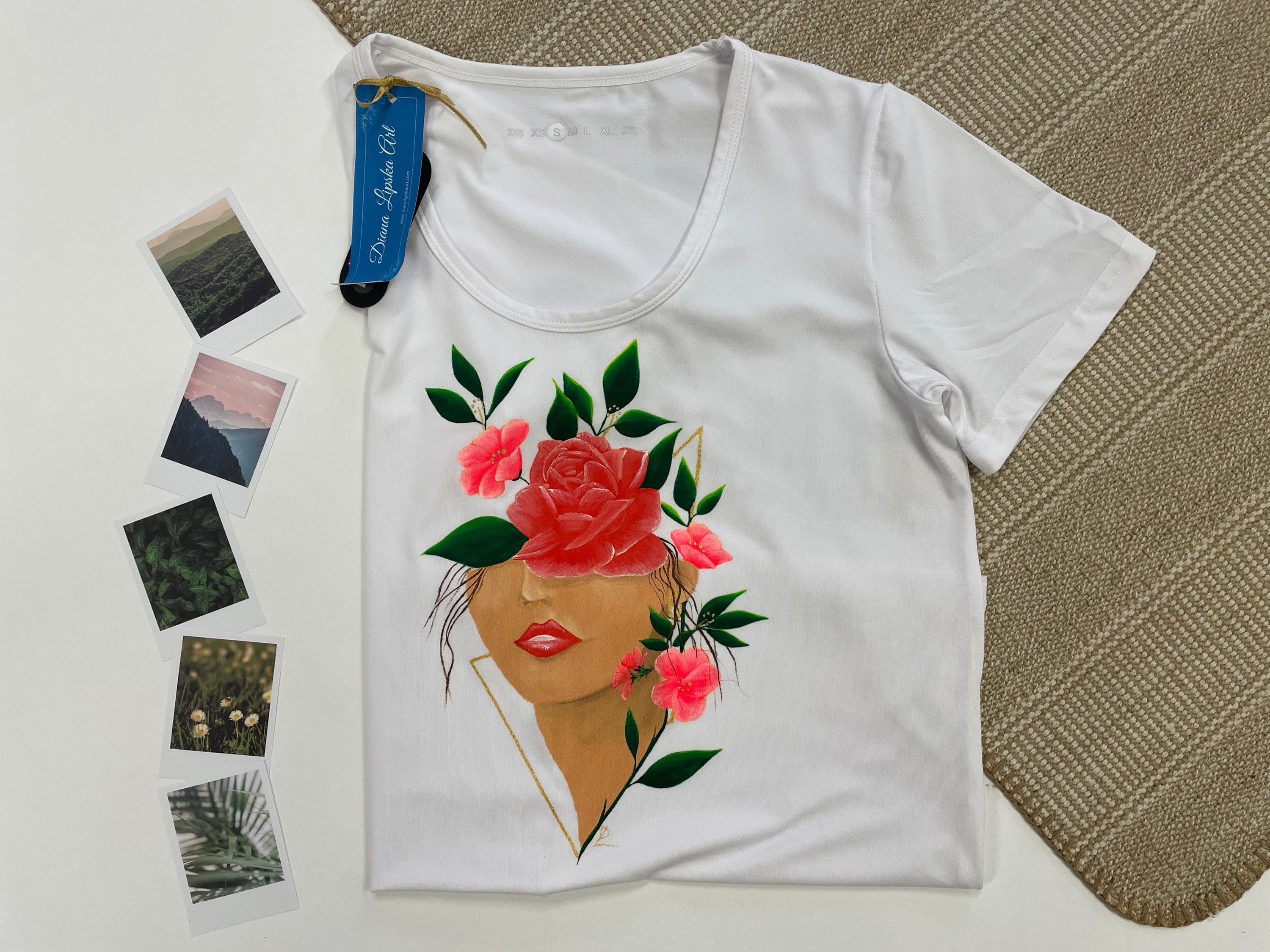 White Super Soft T-shirt for Women, Original Painting on T White Super Soft T-shirt for Women, Original Painting on T