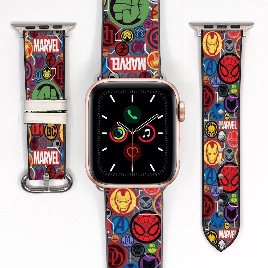 Marvel Avengers Apple Watch Band, Silicon Leather Hero Logos Strap, 268 ...