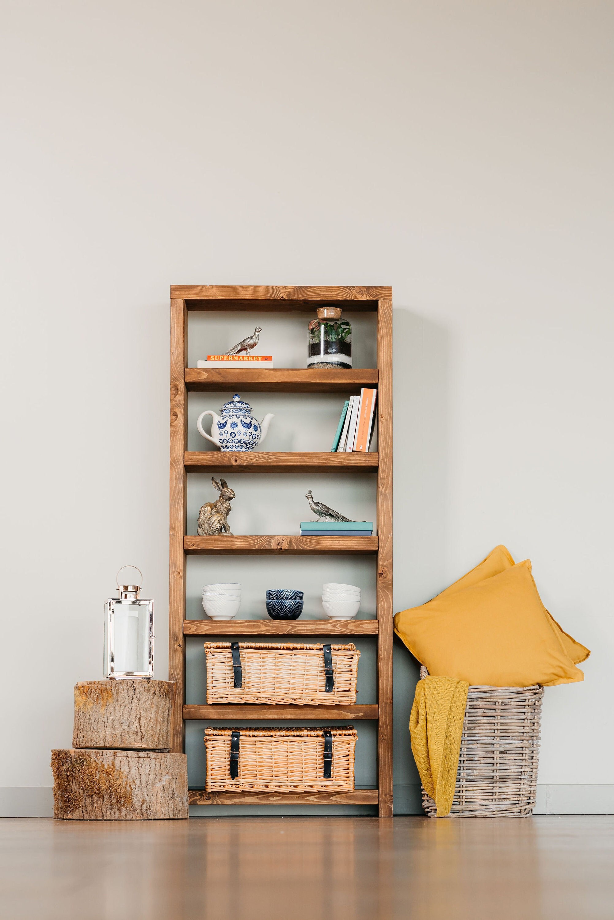 Solid Wood Rustic Pine Tall Shelving Unit Handmade Custom - Etsy