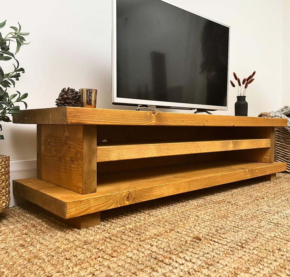Solid Wood Rustic Handmade Pine Tv Unit Handmade Custom Furniture Finished in Chunky Country Oak Etsy