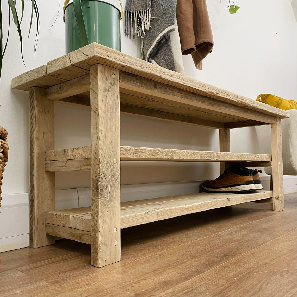 Solid Wood Reclaimed Ryde Shoe Rack With Shelf Farmhouse - Etsy