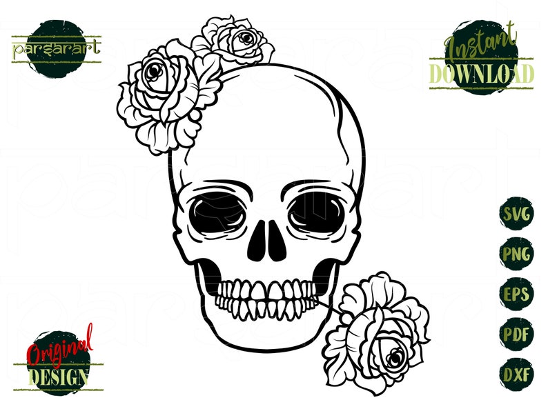 Skull With Roses SVG Skull SVG Human Skeleton Stencil Skull - Etsy