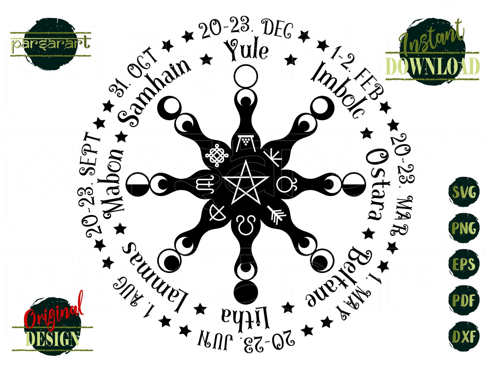 Wicca Wheel SVG, Wheel of the Year SVG Celtic SVG Pagan Calendar Celtic ...