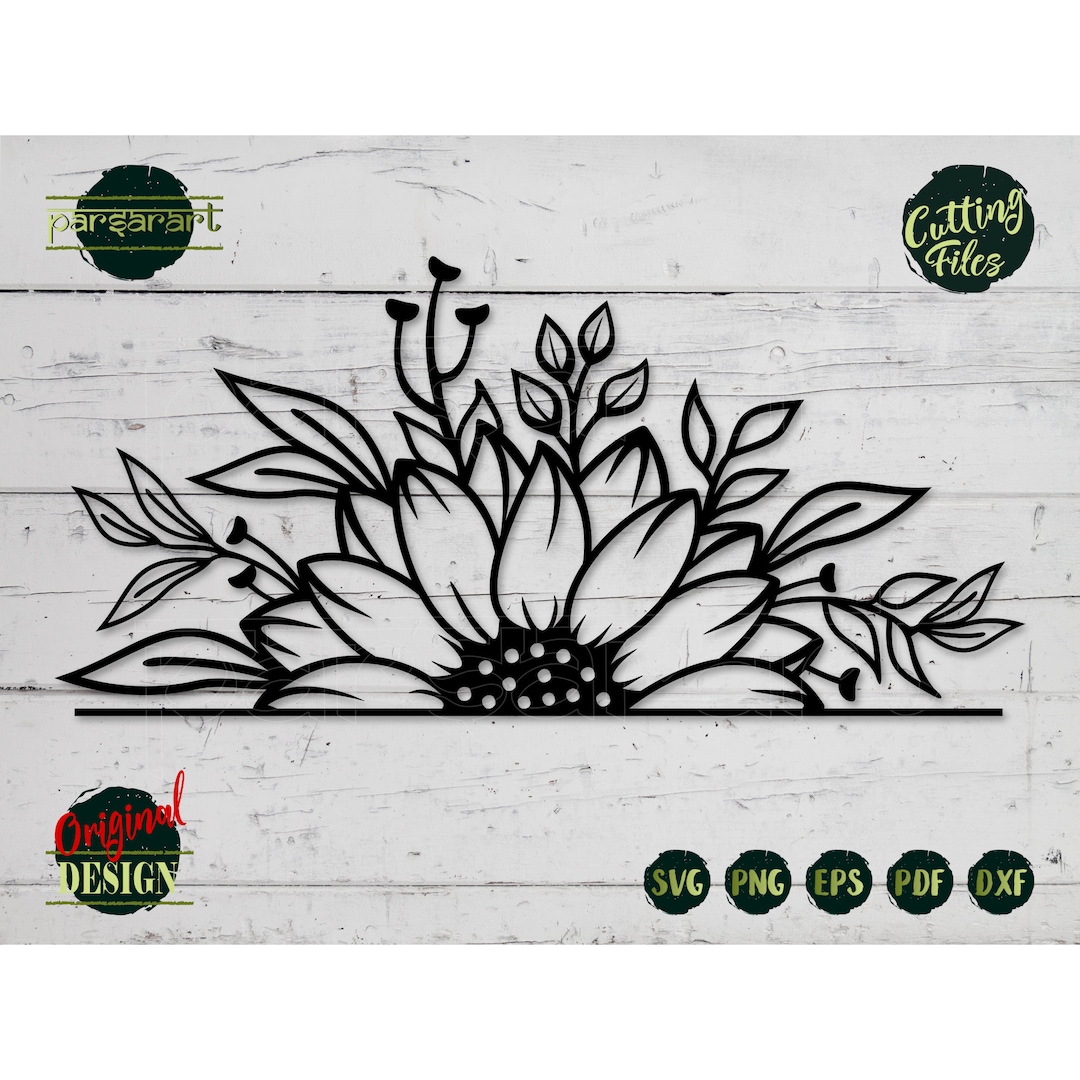 Split Sunflower SVG, Monogram SVG, Half Sunflower Clipart, Split Flower ...