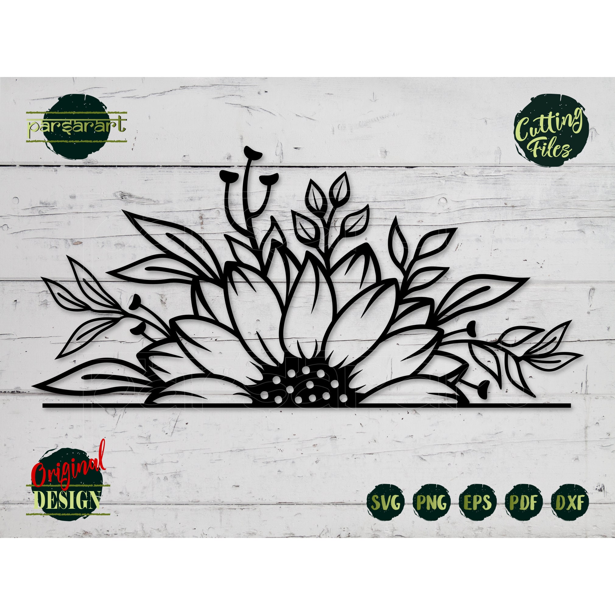 Split Sunflower SVG, Monogram SVG, Half Sunflower Clipart, Split Flower ...