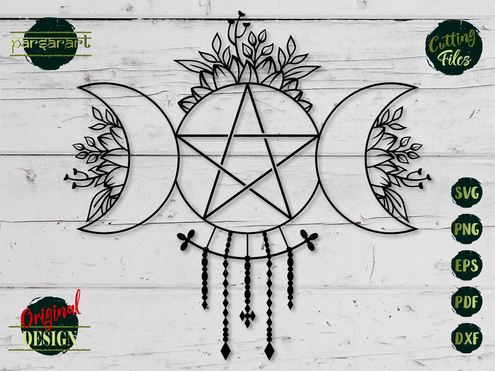 Boho Triple Moon SVG Pentagram SVG Goddess Wicca Clipart - Etsy