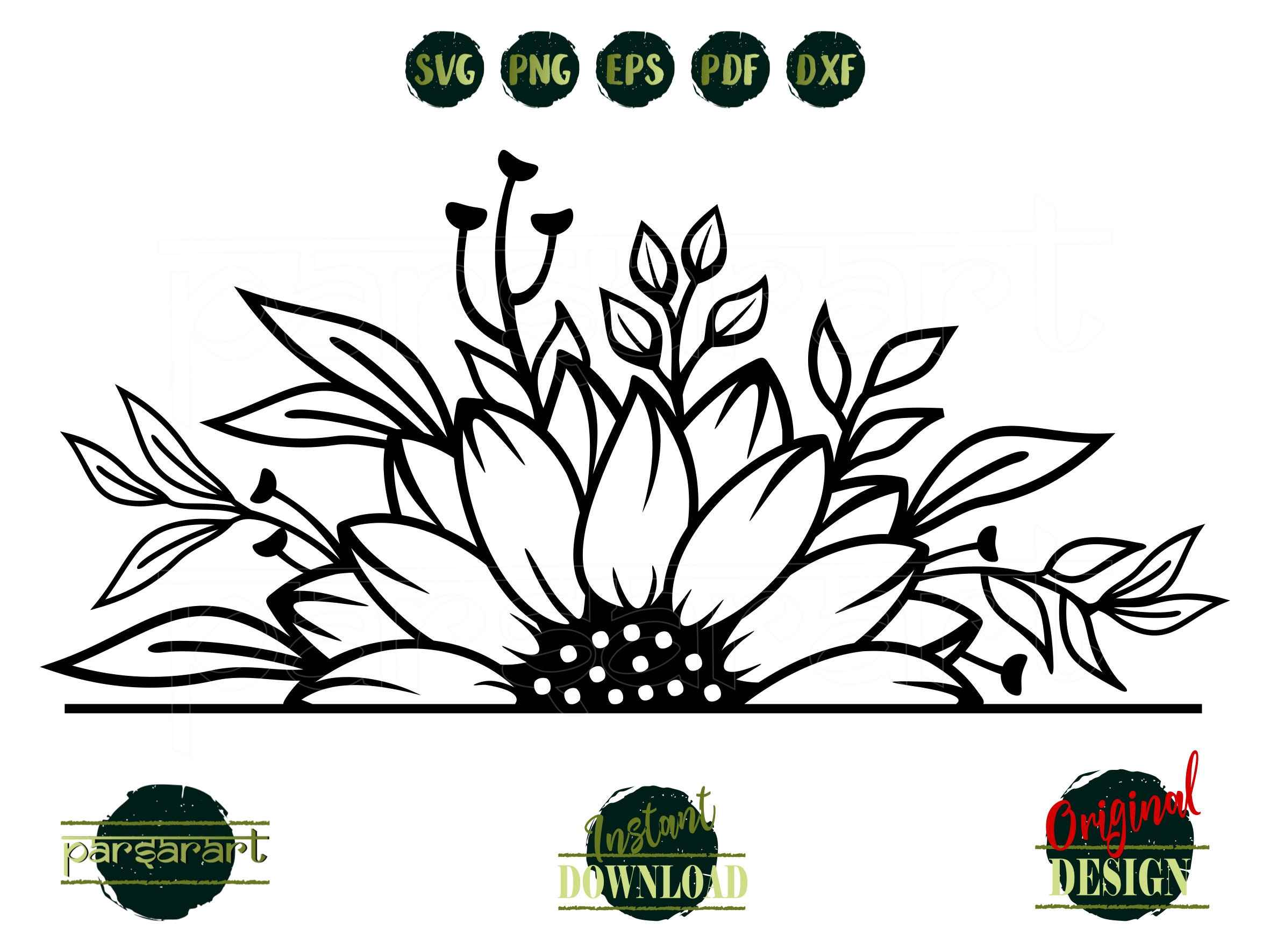 Split Sunflower SVG Monogram SVG Half Sunflower Clipart - Etsy