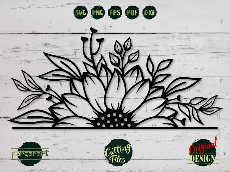 Split Sunflower SVG Monogram SVG Half Sunflower Clipart - Etsy