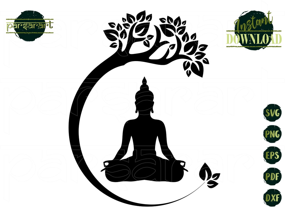 Buddha Bodhi Tree SVG, Sitting Buddha Clipart Bodhisattva Yoga SVG ...