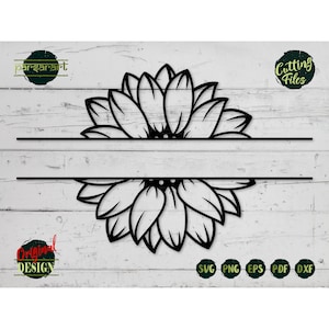 Split Sunflower SVG, Monogram SVG, Sunflower Clipart, Split Flower SVG ...