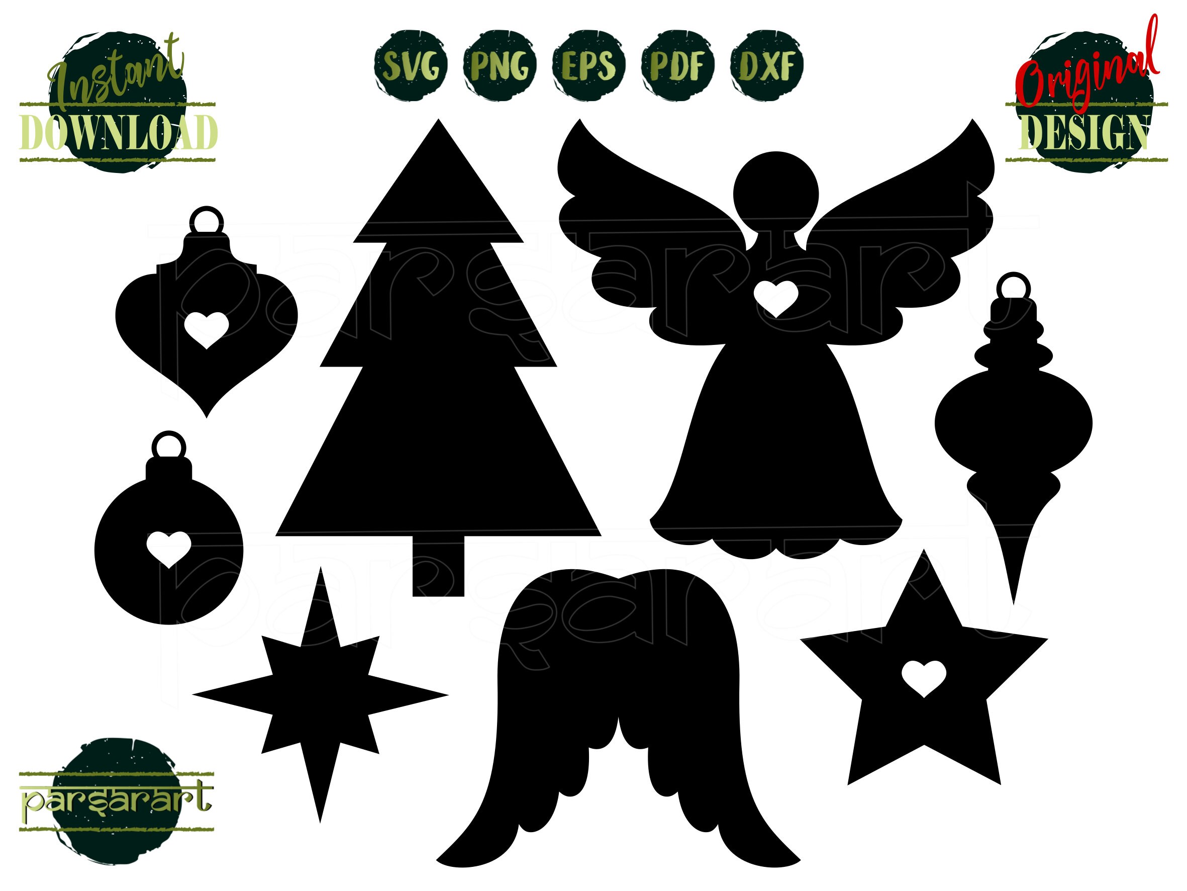 Christmas SVG Bundle, Ornaments SVG Christmas Tree Angel Wing Stars ...