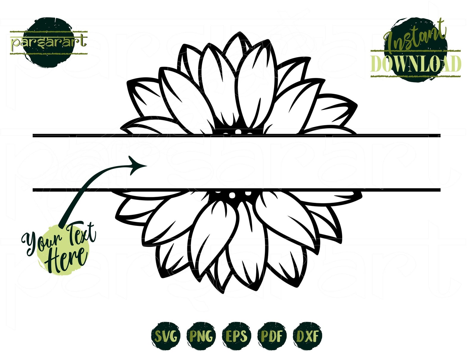 Split Sunflower SVG Monogram SVG Sunflower Clipart Split | Etsy