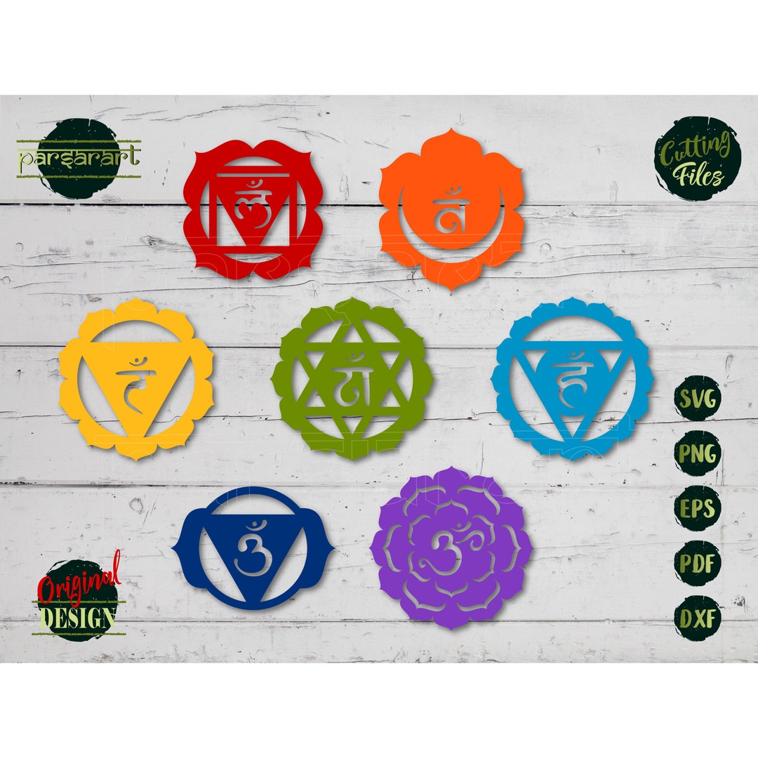 7 Chakras SVG Colored, Chakra Symbols SVG, Namaste Clipart, Yoga SVG ...