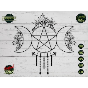 Boho Triple Moon SVG Pentagram SVG Goddess Wicca Clipart Celestial ...