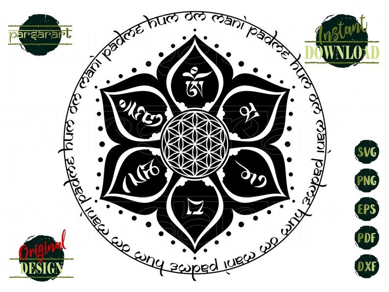 Om Mani Mantra SVG, Mantra SVG, Flower of Life Svg Tibetan Clipart Yoga ...
