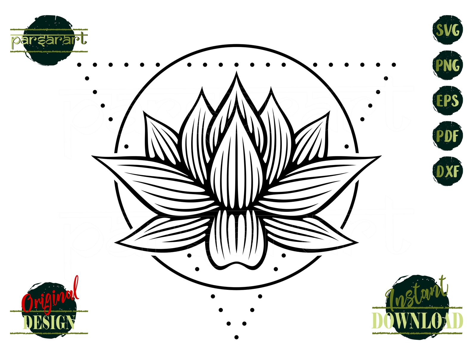 Lotus Flower in Circle SVG Floral SVG Lotus Clipart Yoga - Etsy