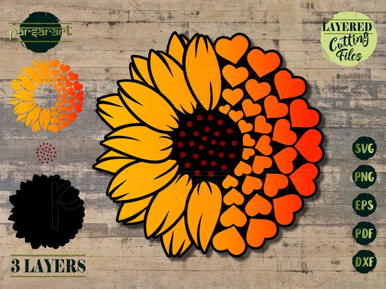 Sunflower Heart SVG Layered Floral SVG Sunflower Clipart | Etsy