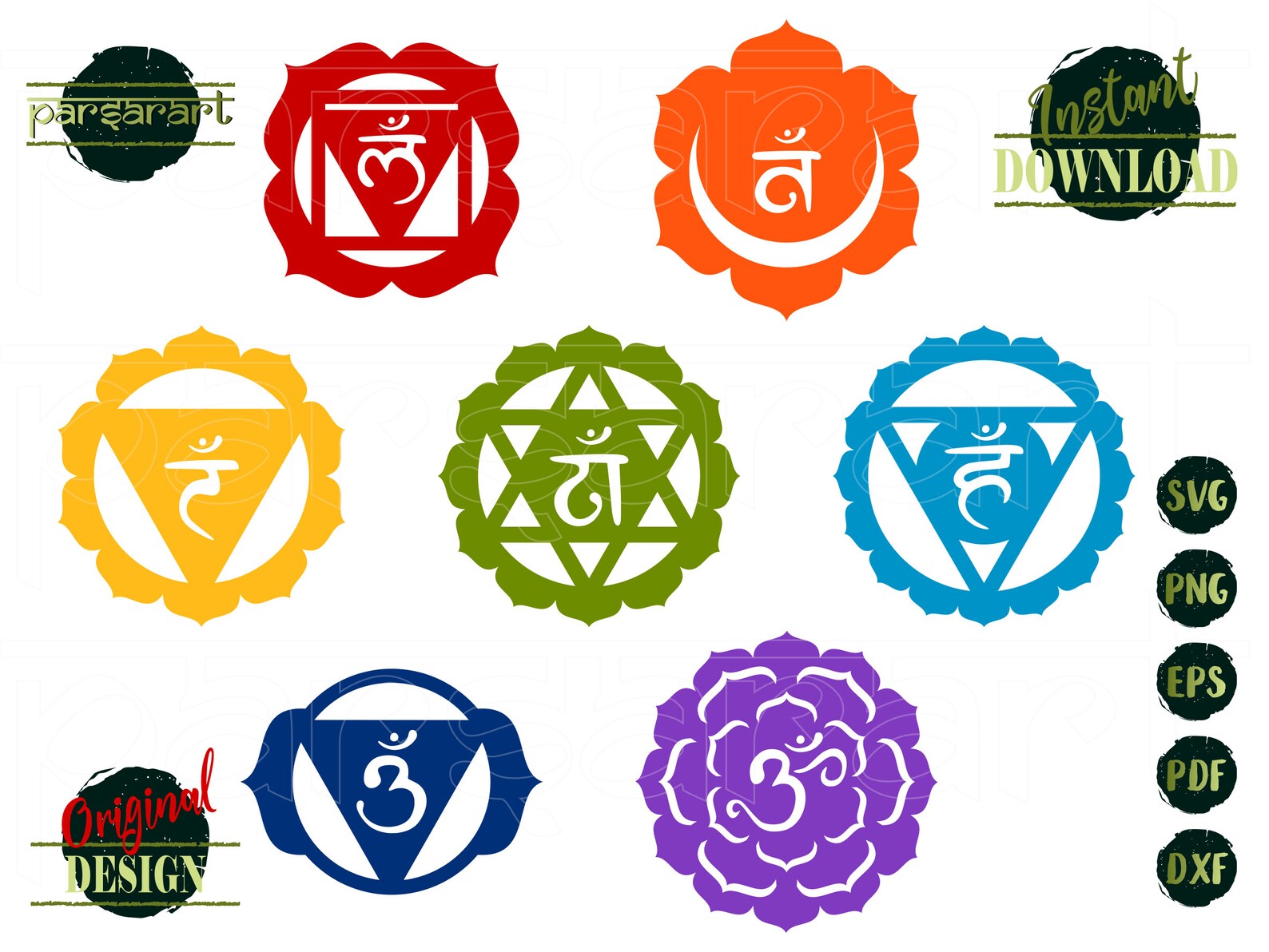 7 Chakras SVG Colored Chakra Symbols SVG Namaste Clipart - Etsy