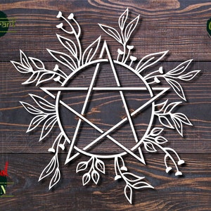 Wiccan Pentacle SVG Pentagram SVG Leaves SVG Witchcraft Wicca Star ...
