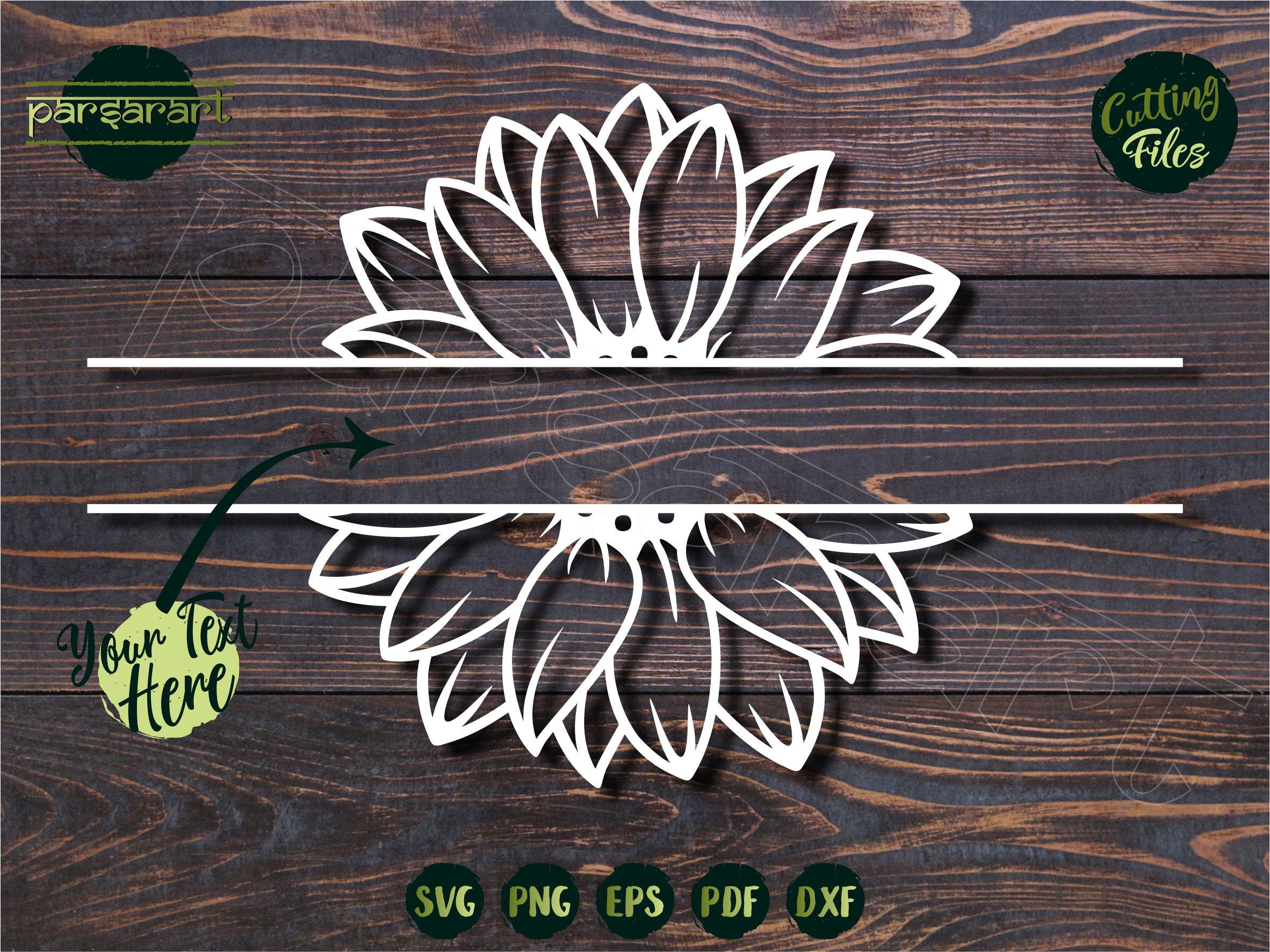 Split Sunflower SVG, Monogram SVG, Sunflower Clipart, Split Flower SVG ...