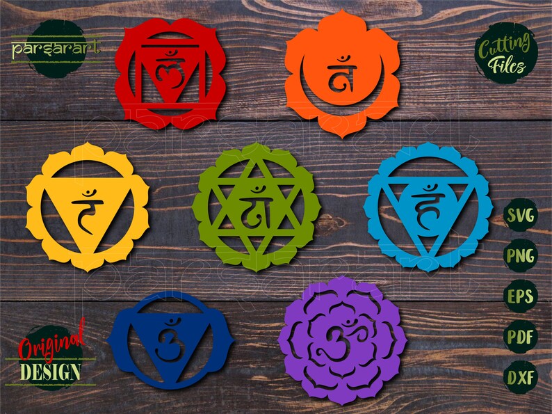 7 Chakras SVG Colored, Chakra Symbols SVG, Namaste Clipart, Yoga SVG ...