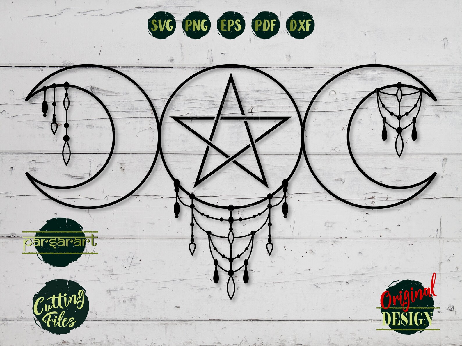 Wicca Triple Moon SVG Pentagram SVG Goddess Wicca Clipart Star - Etsy