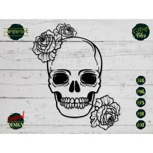 Skull With Roses SVG Skull SVG Human Skeleton Stencil Skull Head Flower ...