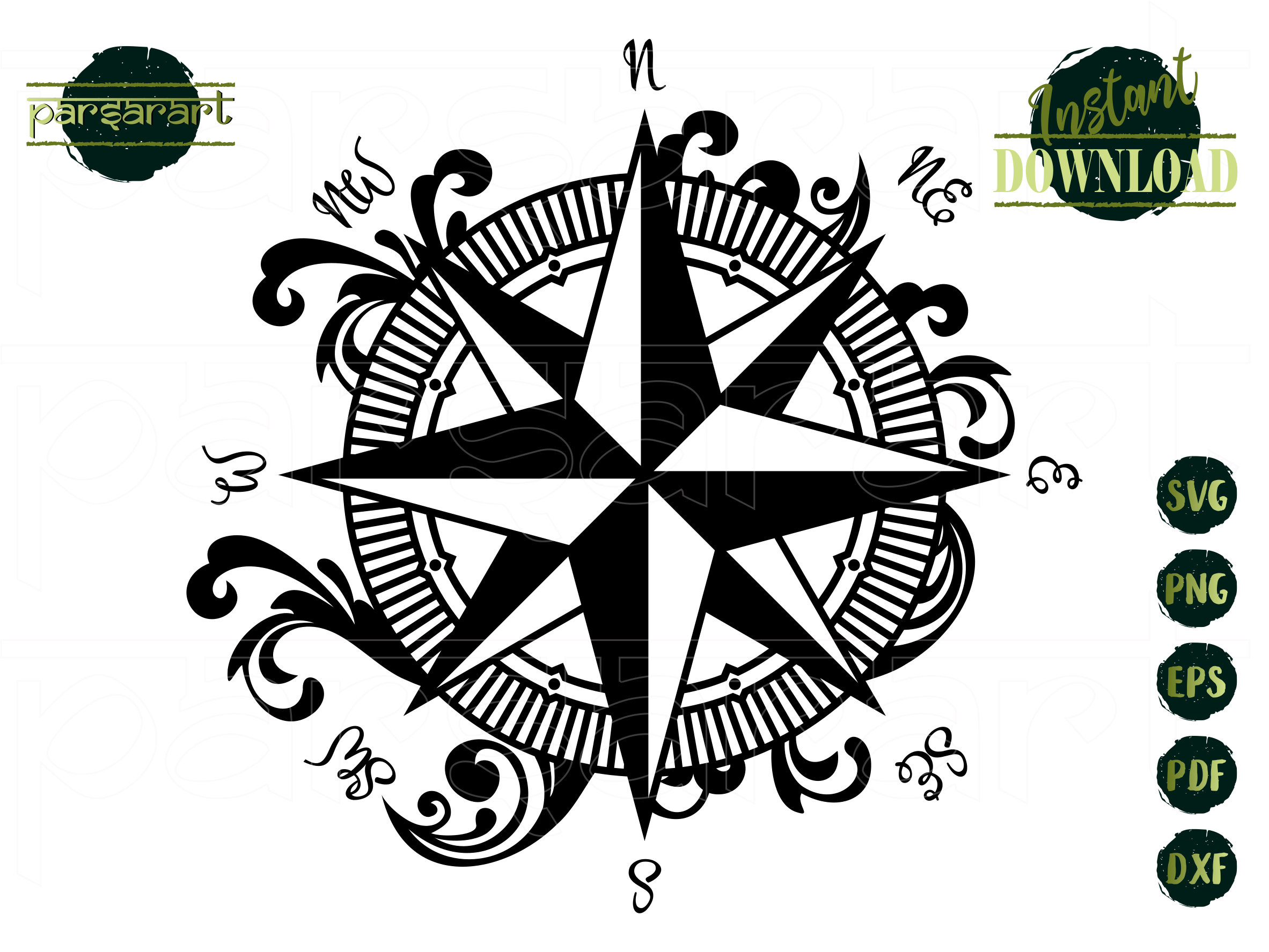Compass SVG, Nautical Compass SVG, Vintage Compass Clipart, Compass ...