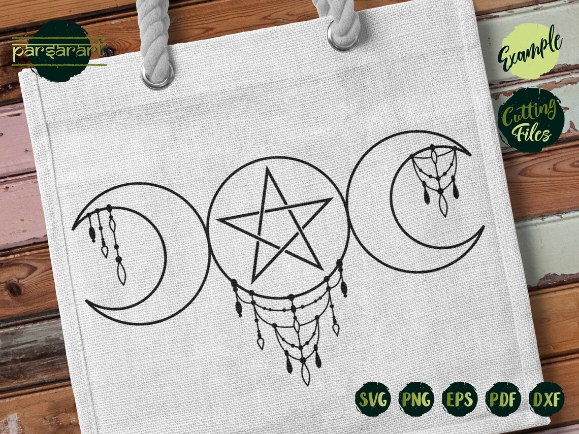 Wicca Triple Moon SVG Pentagram SVG Goddess Wicca Clipart Star ...