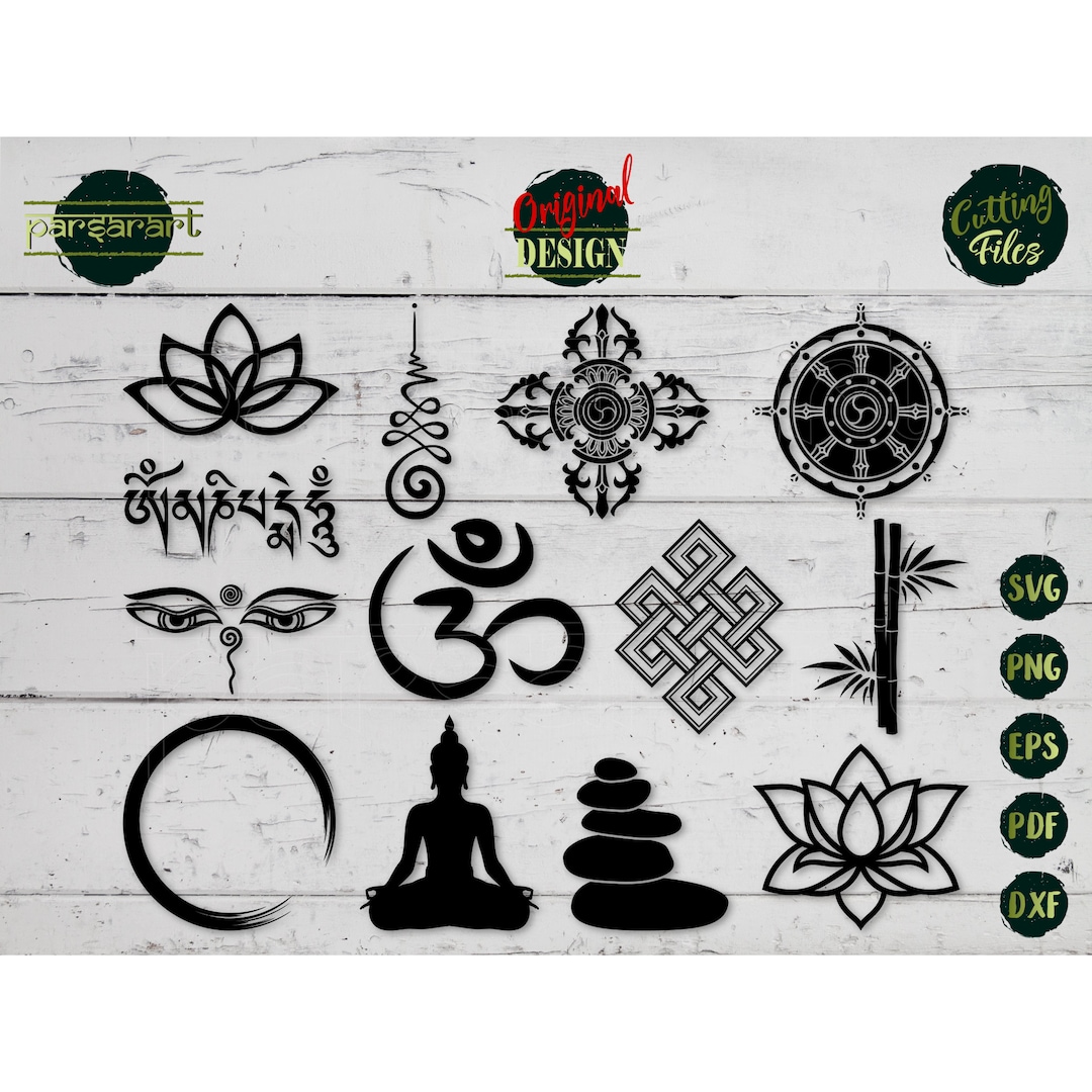 Buddhist Symbols SVG Bundle, Buddha Eyes Lotus Flower Om Dharma Zen ...