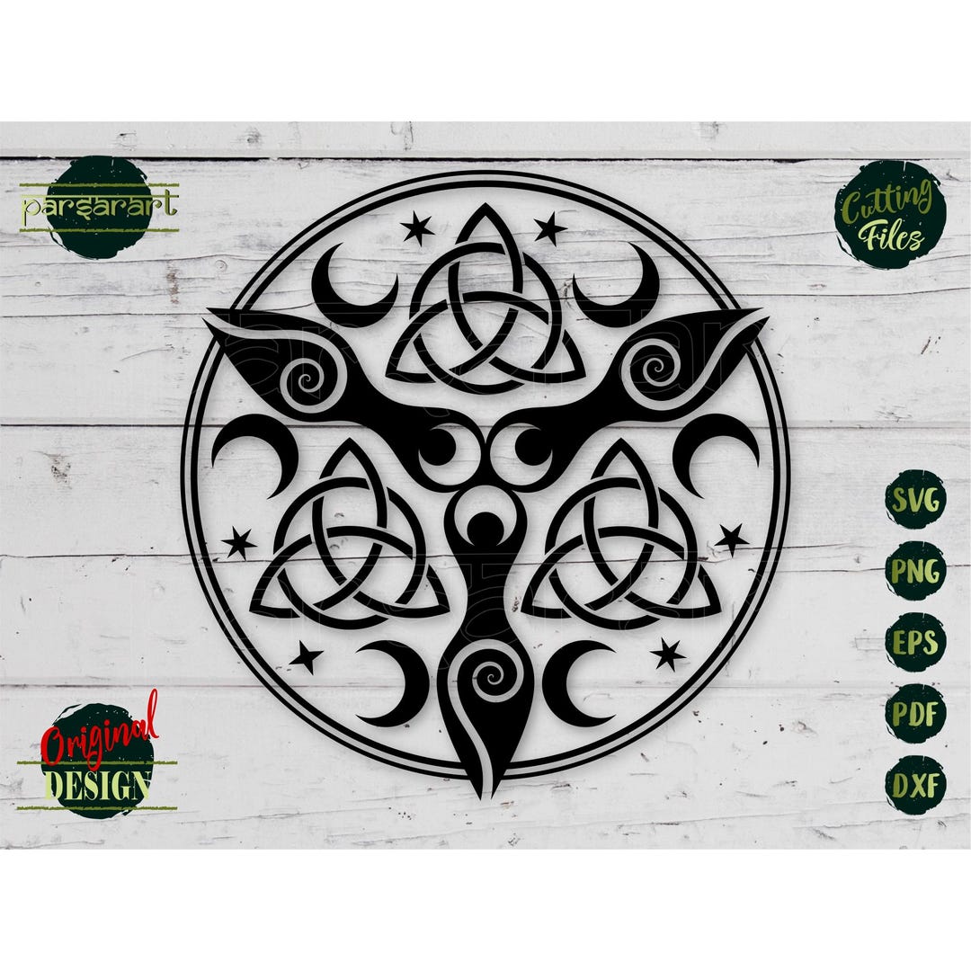 Triple Spiral Goddess SVG Triqutre SVG Shaman Drum Design Moon Star ...