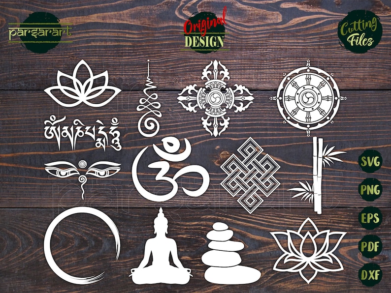 Buddhist Symbols SVG Bundle, Buddha Eyes Lotus Flower Om Dharma Zen ...