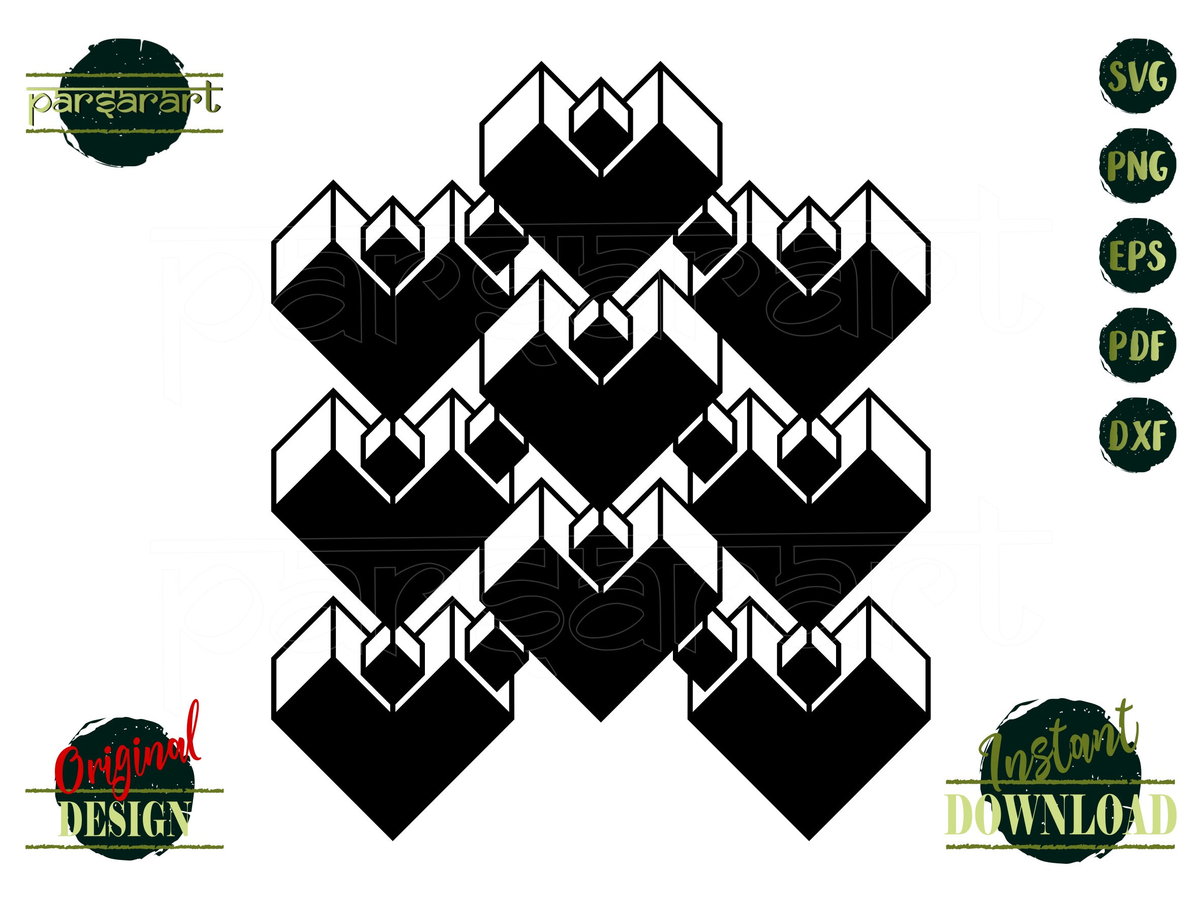Cubes SVG Geometry SVG Optical Illusion SVG Heart Cubes - Etsy