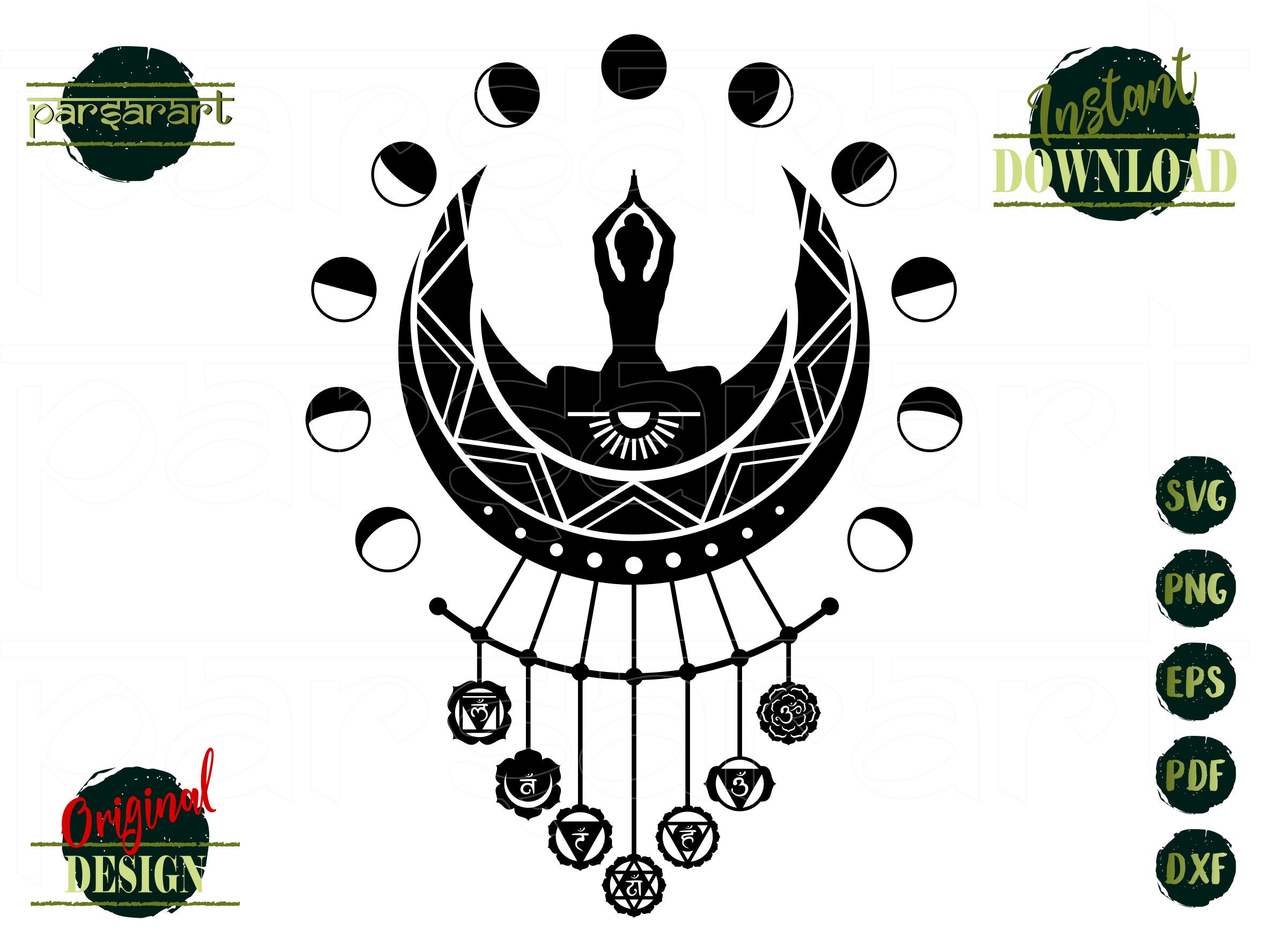 Meditation SVG Yoga SVG Namaste Svg Moon Phases Chakra Symbols Clipart ...