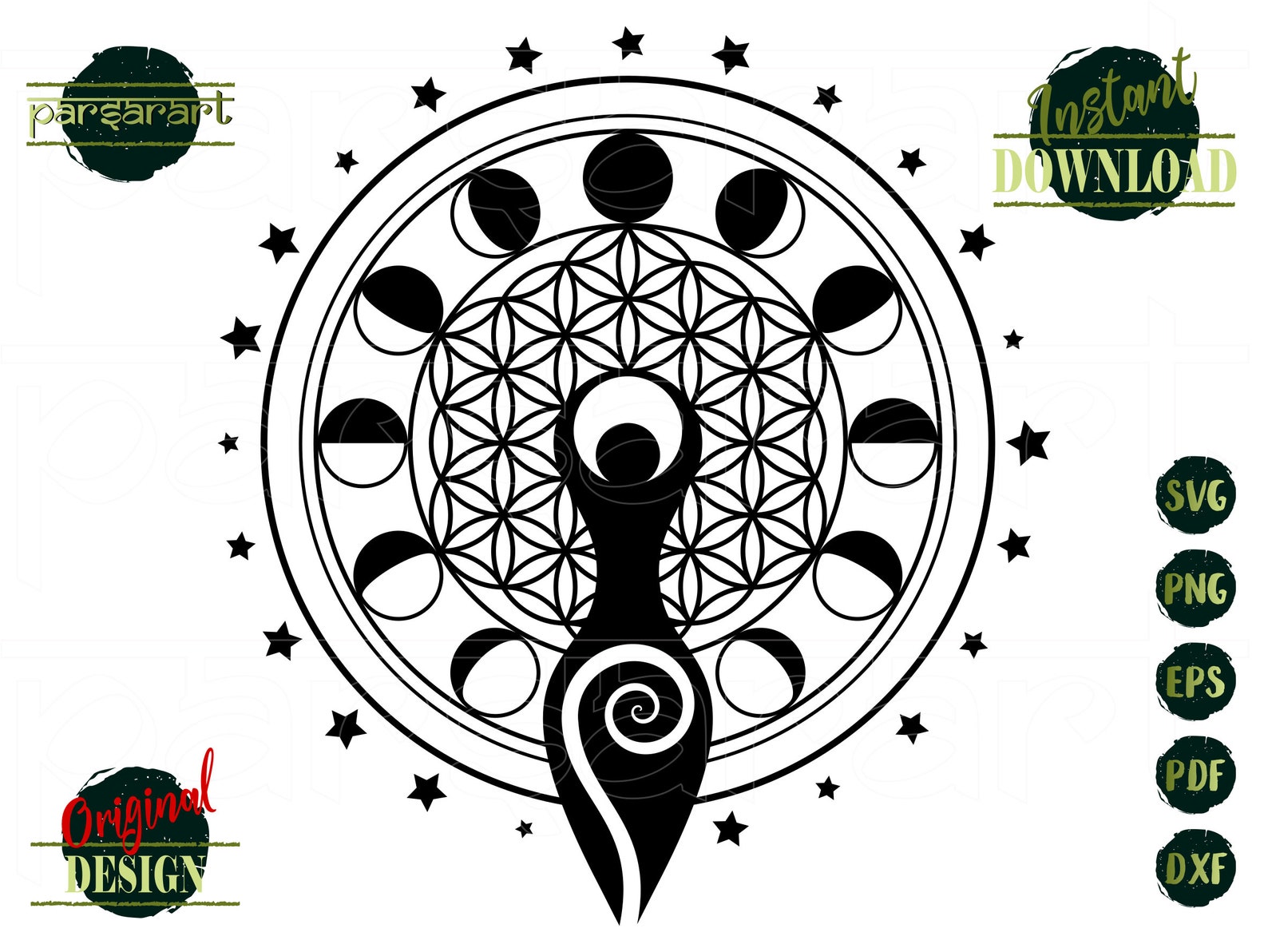 Spiral Goddess SVG, Moon Phases SVG Flower of Life SVG Wicca Pagan ...