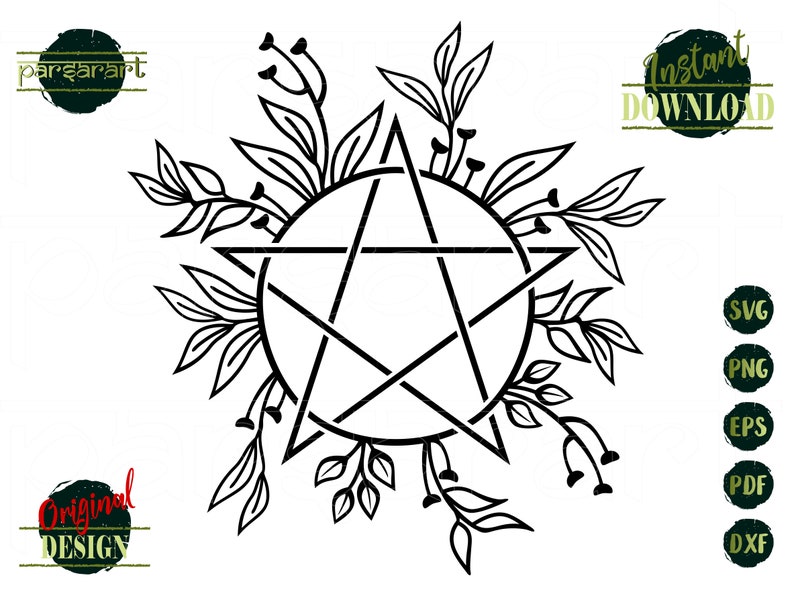 Wiccan Pentacle SVG Pentagram SVG Leaves SVG Witchcraft Wicca - Etsy