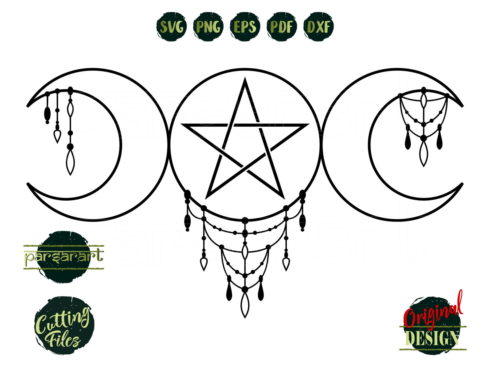 Wicca Triple Moon SVG Pentagram SVG Goddess Wicca Clipart Star ...