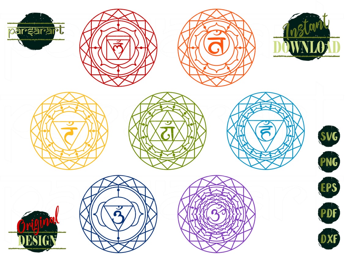 7 Chakras SVG, Chakra Symbols SVG Template, Namaste Clipart, Yoga SVG ...