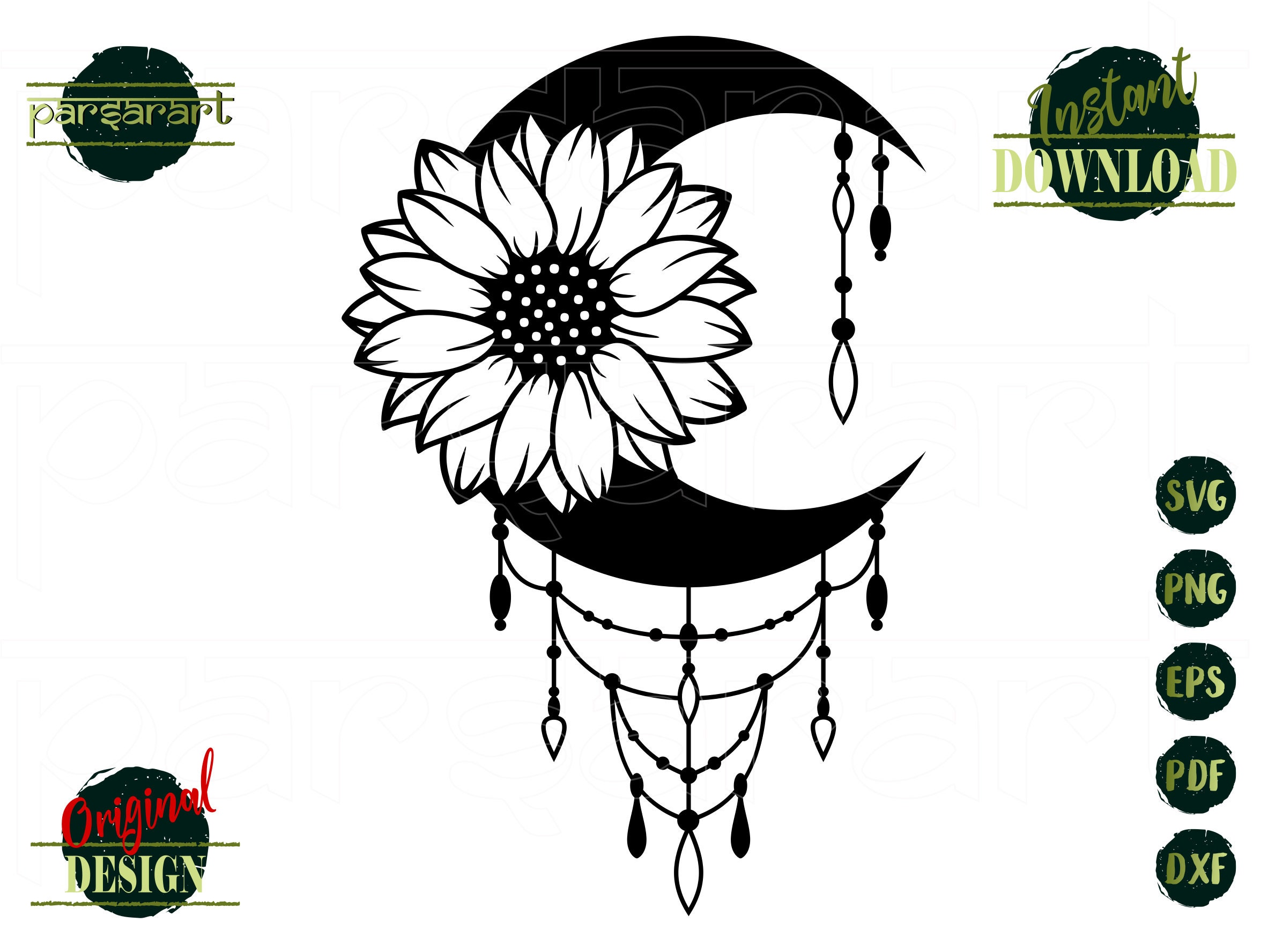 Moon With Sunflower SVG Floral SVG Sunflower Clipart Flower - Etsy
