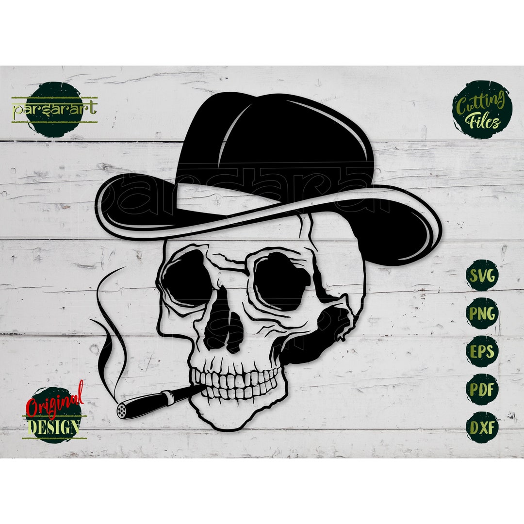 Skull With Cigar SVG, Skull SVG Human Skeleton Gentlemen Skull Head Hat ...