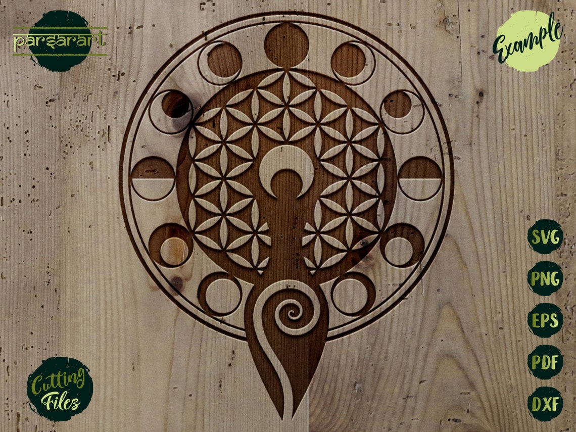 Spiral Goddess SVG, Flower of Life SVG Moon Phases SVG Wicca Pagan ...