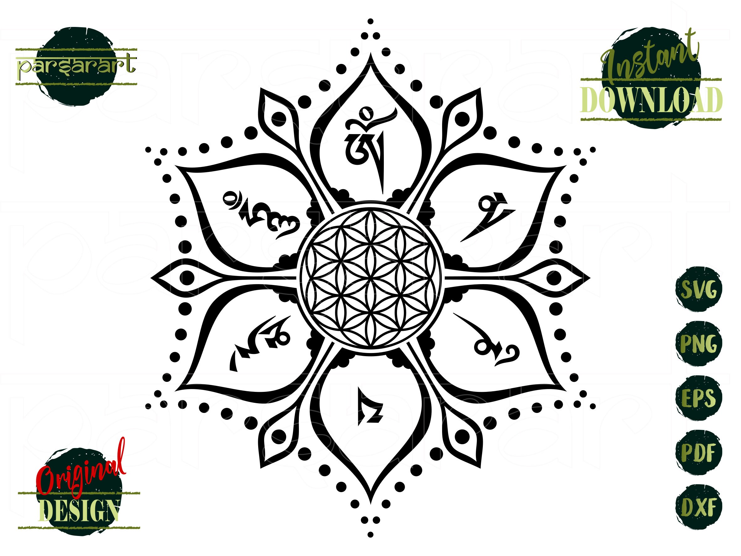 Mantra SVG, Om Mani Mantra SVG Flower of Life Svg Tibetan Clipart Yoga ...