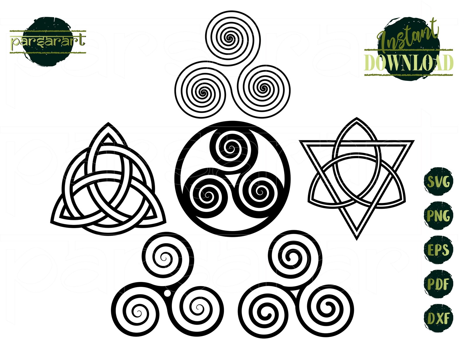 Triskel SVG Bundle, Celtic Spiral SVG Breton Symbols Clipart Triskelion ...