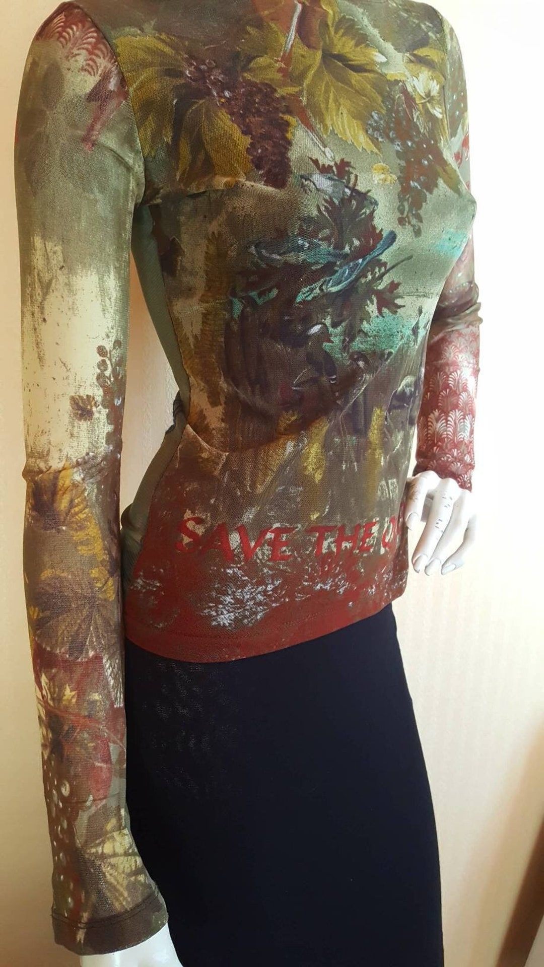 Magnificent Save the Queen Top in Transparent Tattoo Mesh With Vintage ...