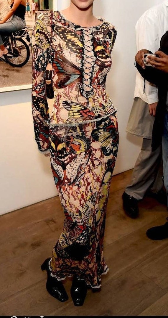 Maxi Dress Jean Paul Gaultier Vintage Mesh Butterfly Print Maxi Dress Jean Paul Gaultier Vintage Mesh Butterfly Print