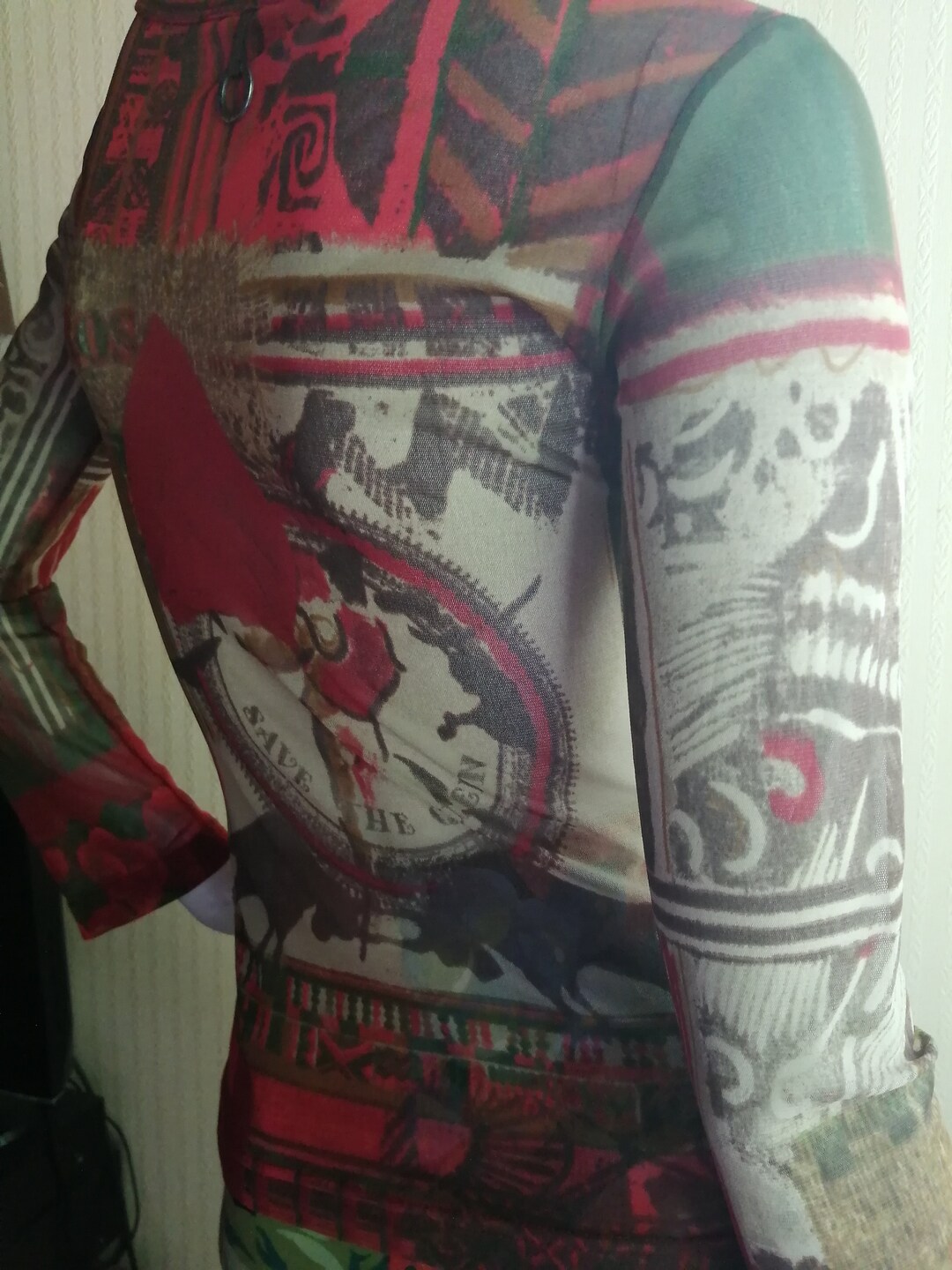 Magnificent Vintage Printed Transparent Tattoo Mesh Top Size 36 - Etsy