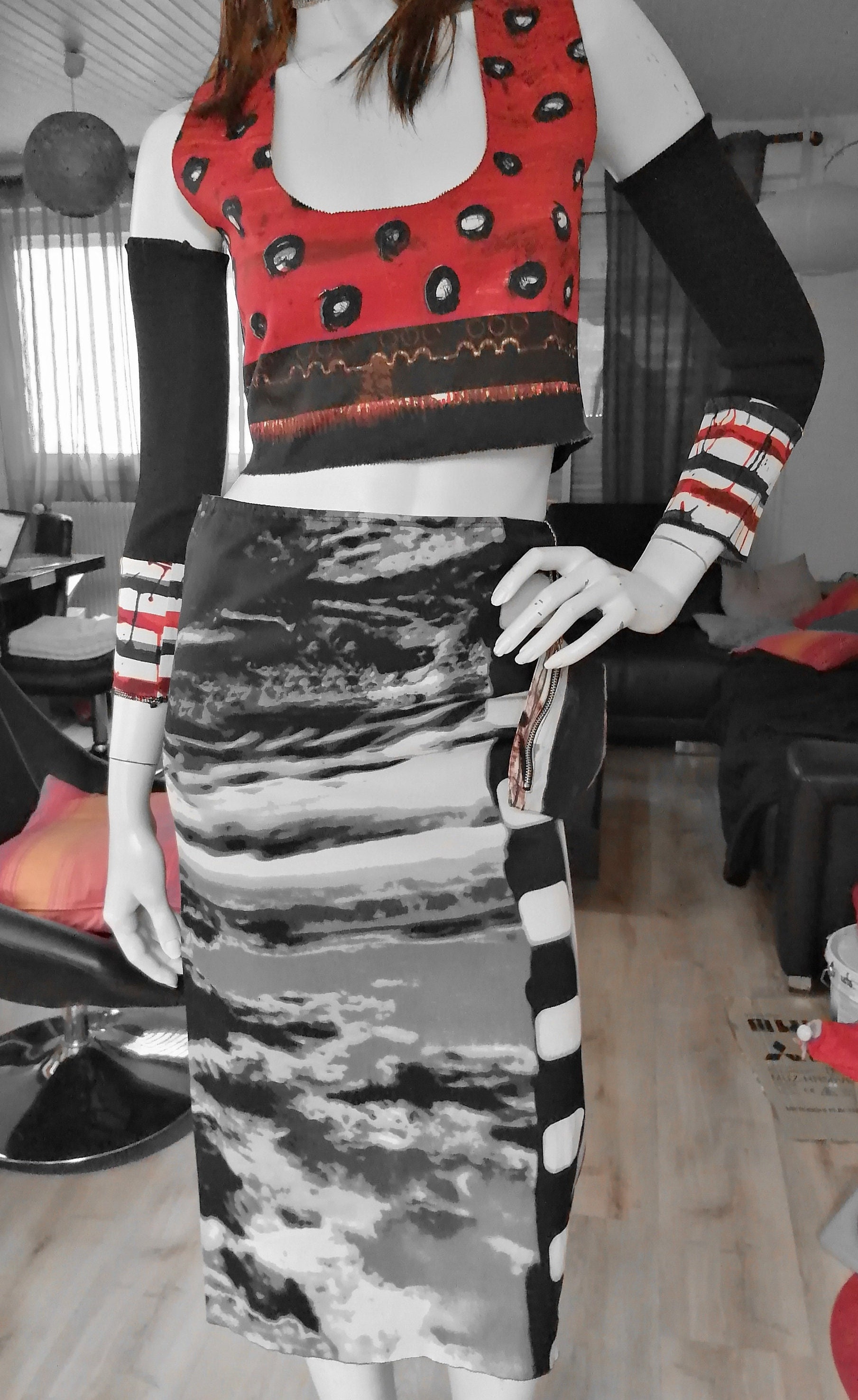 Skirt Top 3 Pieces Jean Paul Gaultier Mesh Print Film Skirt Top 3 Pieces Jean Paul Gaultier Mesh Print Film