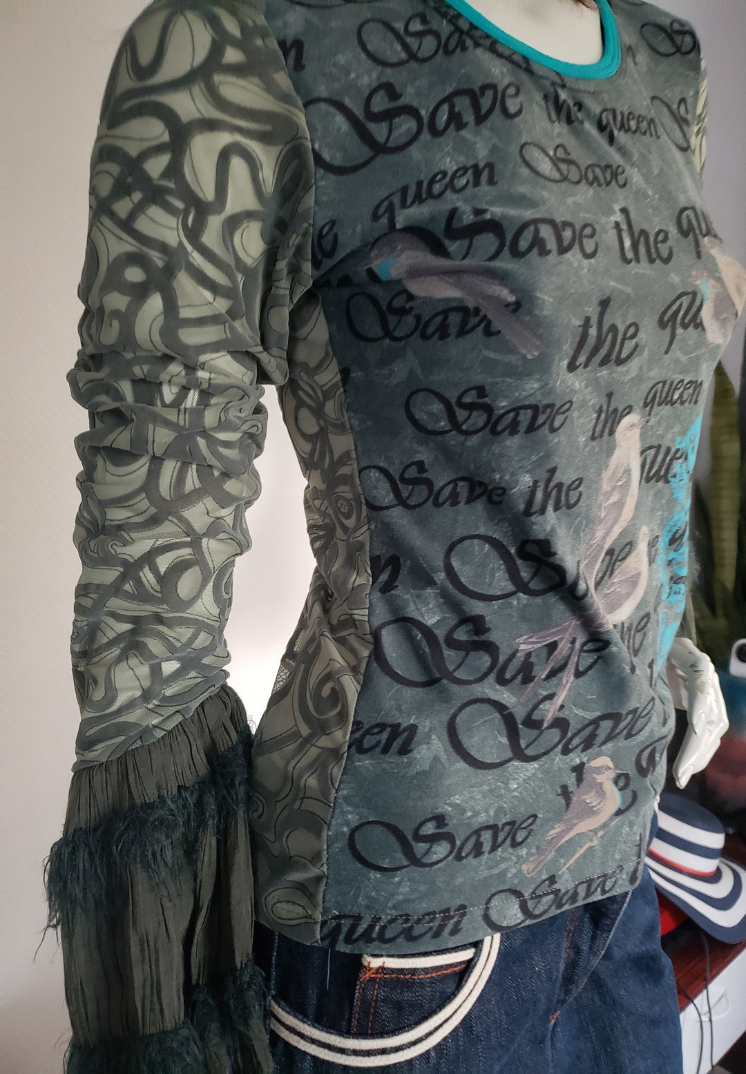 Beautiful Save the Queen Top in Sheer Tattoo Knit With Vintage Floral ...
