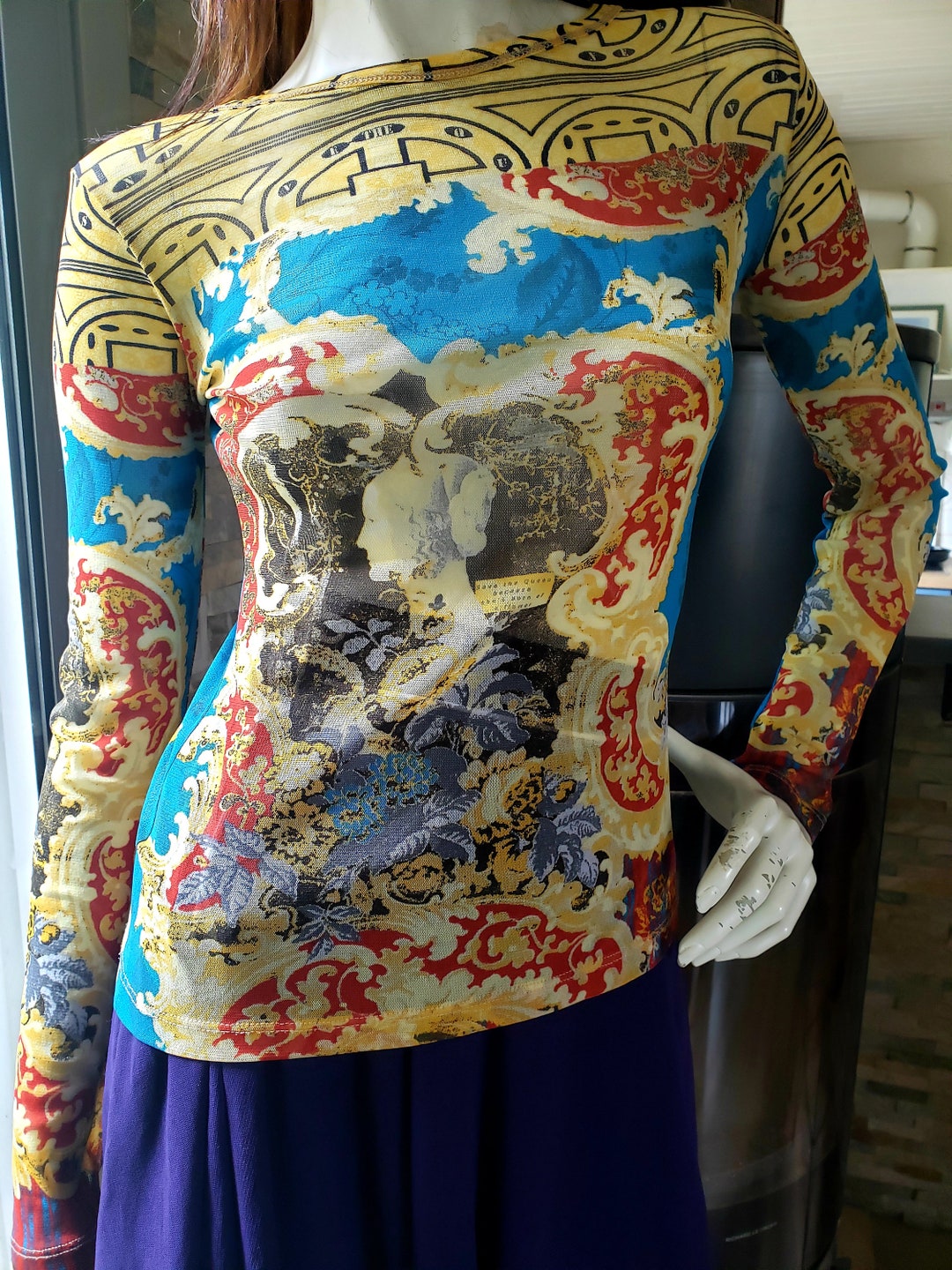 Magnificent Save the Queen Top in Transparent Vintage Print Tattoo Mesh ...