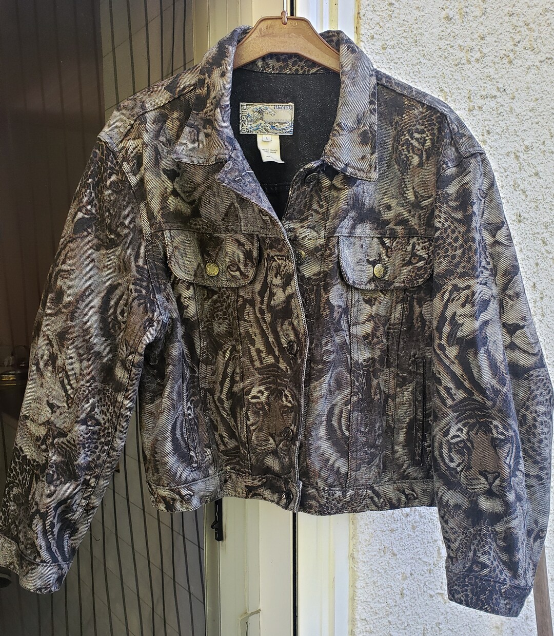 Kenzo Jean's Vintage 80's Denim Jacket With Feline Tiger Print Size L ...